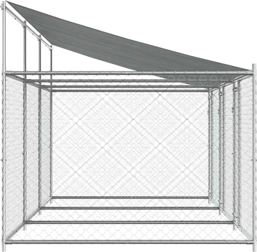 Klec pro psy se střechou a dvířky šedá 6x2x2 m pozinkovaná ocel 3209564
