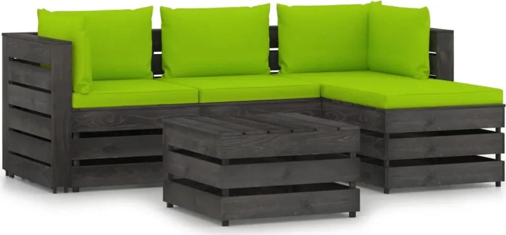 vidaXL 5dílná zahradní souprava s poduškami zeleně impregnované dřevo [3068063] Barva: béžová a šedá