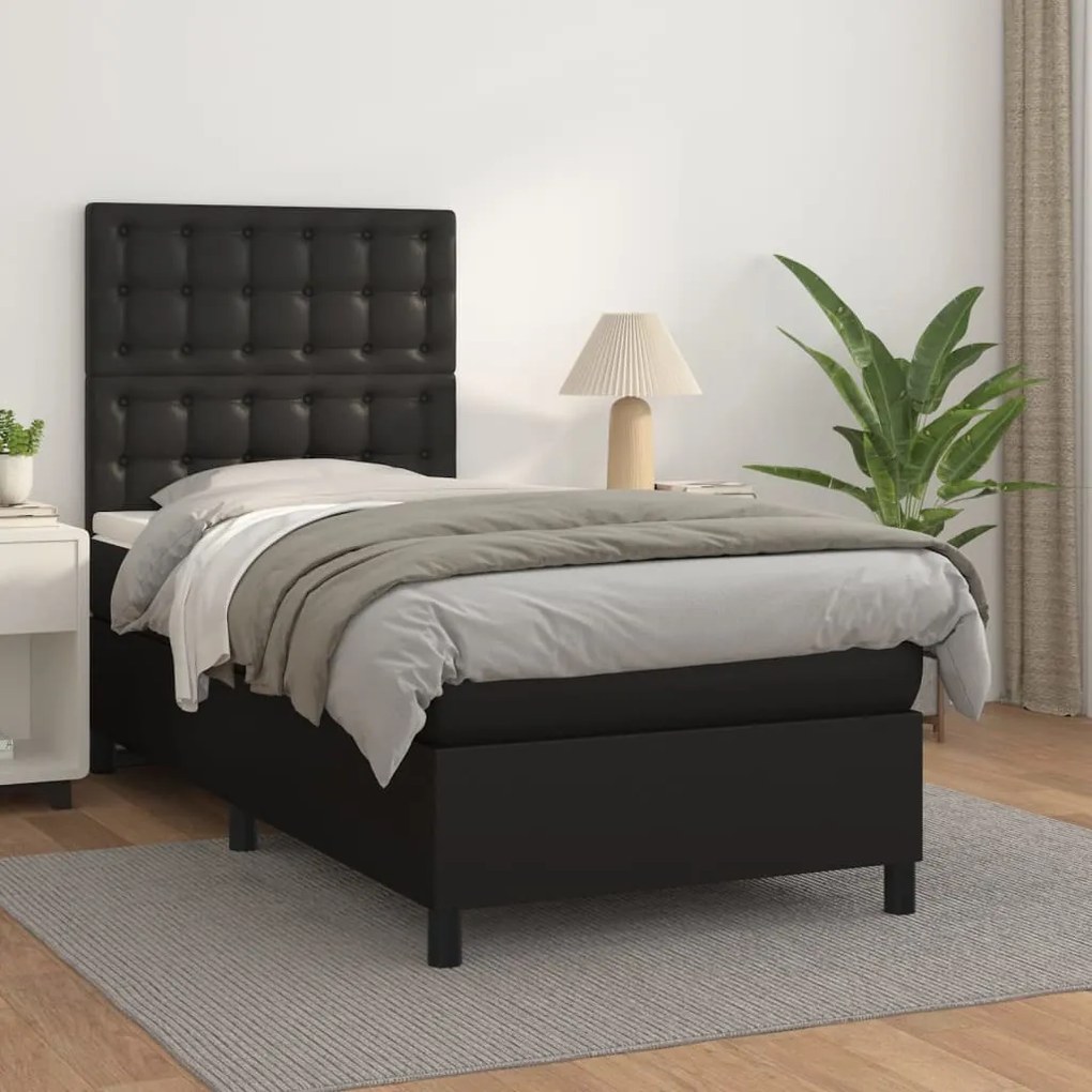 Box spring postel s matrací černá 90x190 cm umělá kůže