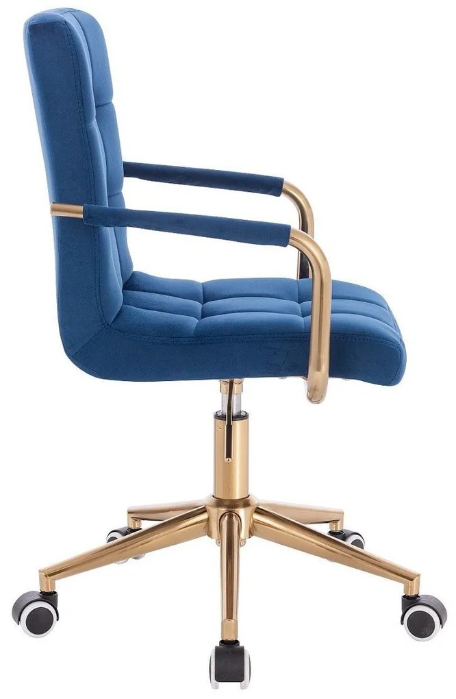 LuxuryForm DESIGN Otočná židle VERONA GOLD VELUR na zlaté podstavě s kolečky - modrá