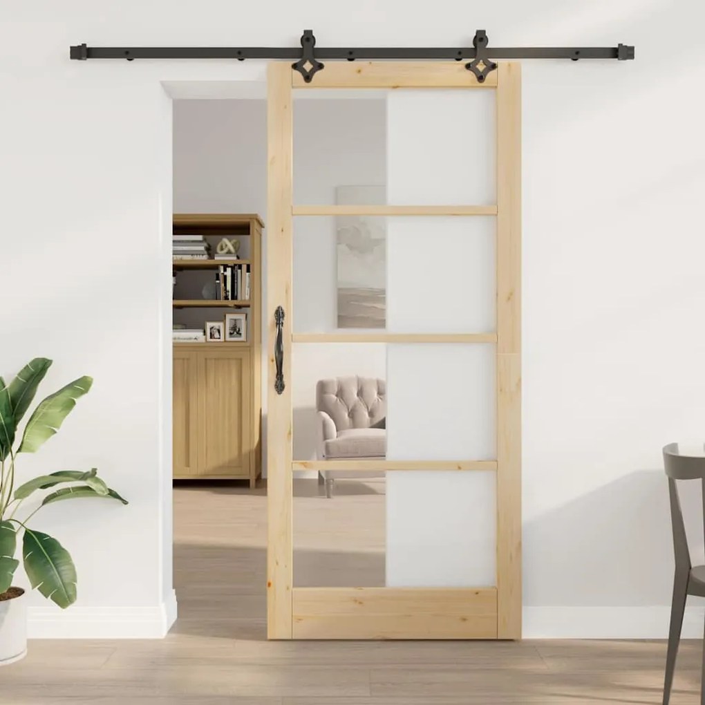 Posuvné dveře ORKDAL 93 x 211 cm Masivní borové dřevo a sklo 3332205