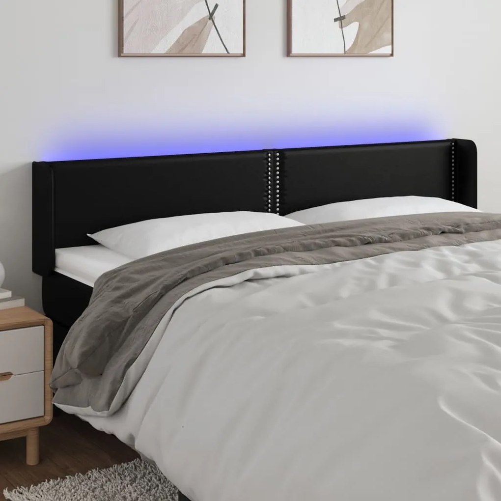 Čelo postele s LED černé 203 x 16 x 78/88 cm umělá kůže