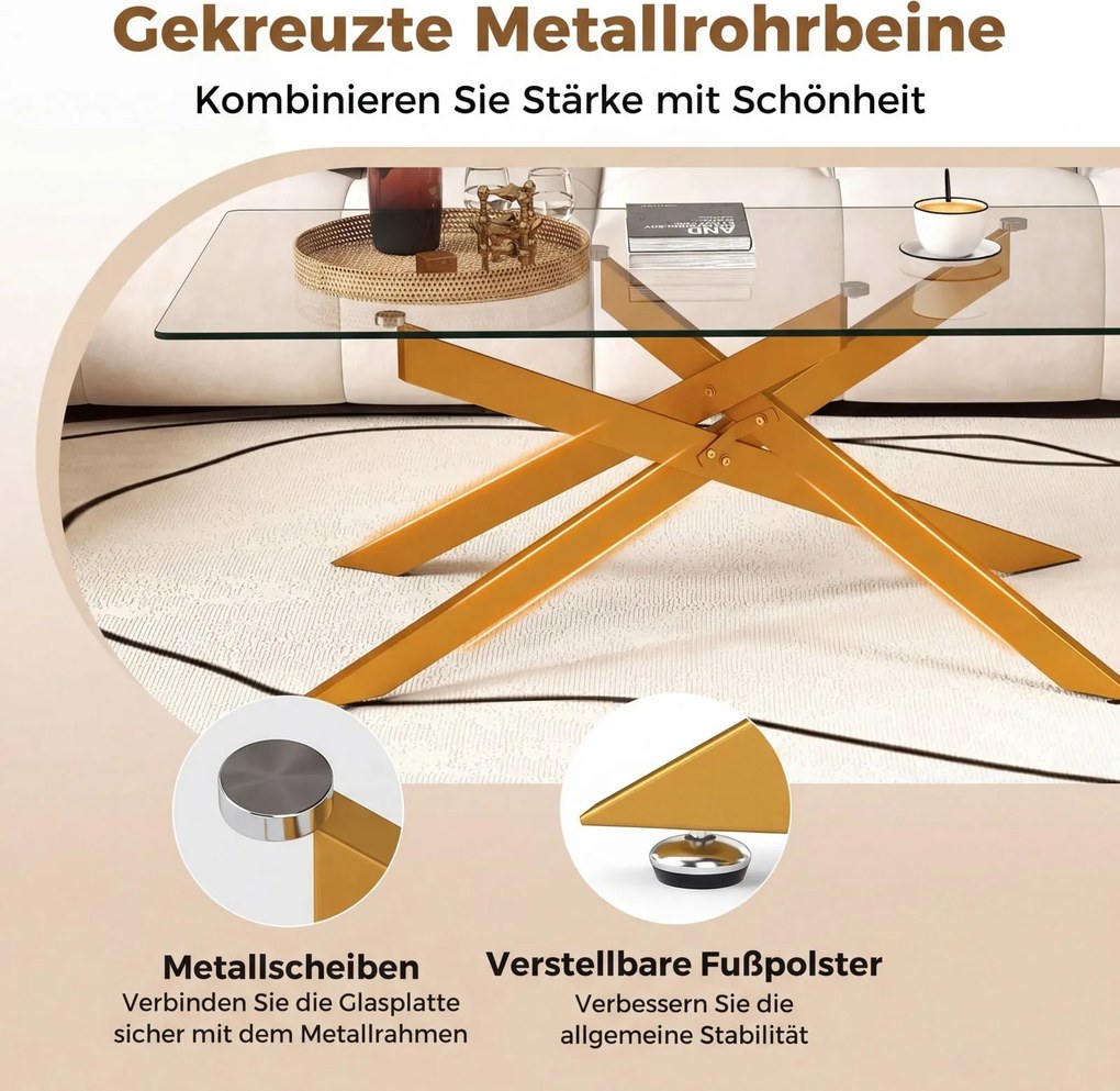 Costway Konferenční stolek z tvrzeného skla Obdélníkový – – 120 × 60 × 45,5 cm
