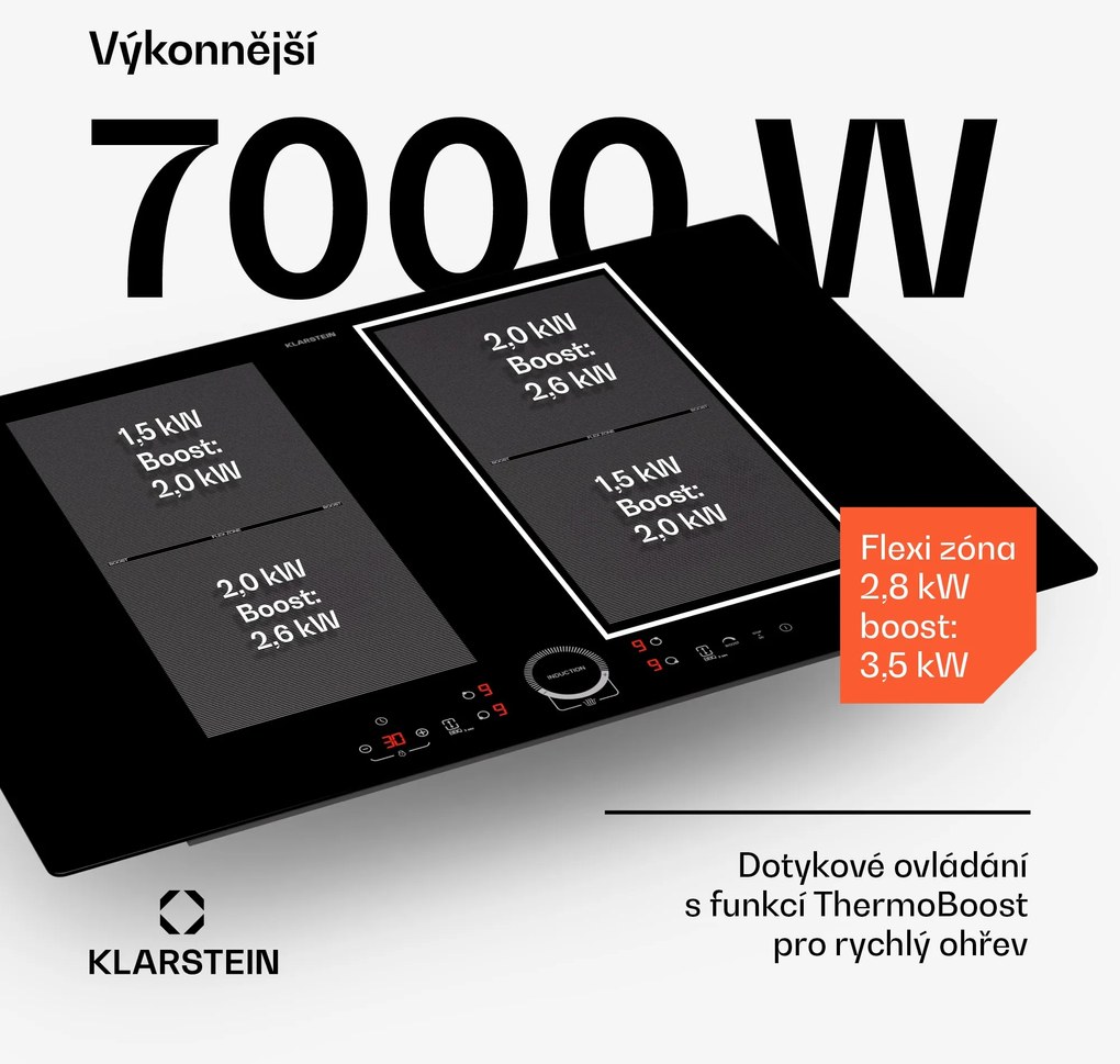 Klarstein Delicatessa 77 Flex, vestavná indukční varná deska, 4 zóny, 7000 W, sklokeramika