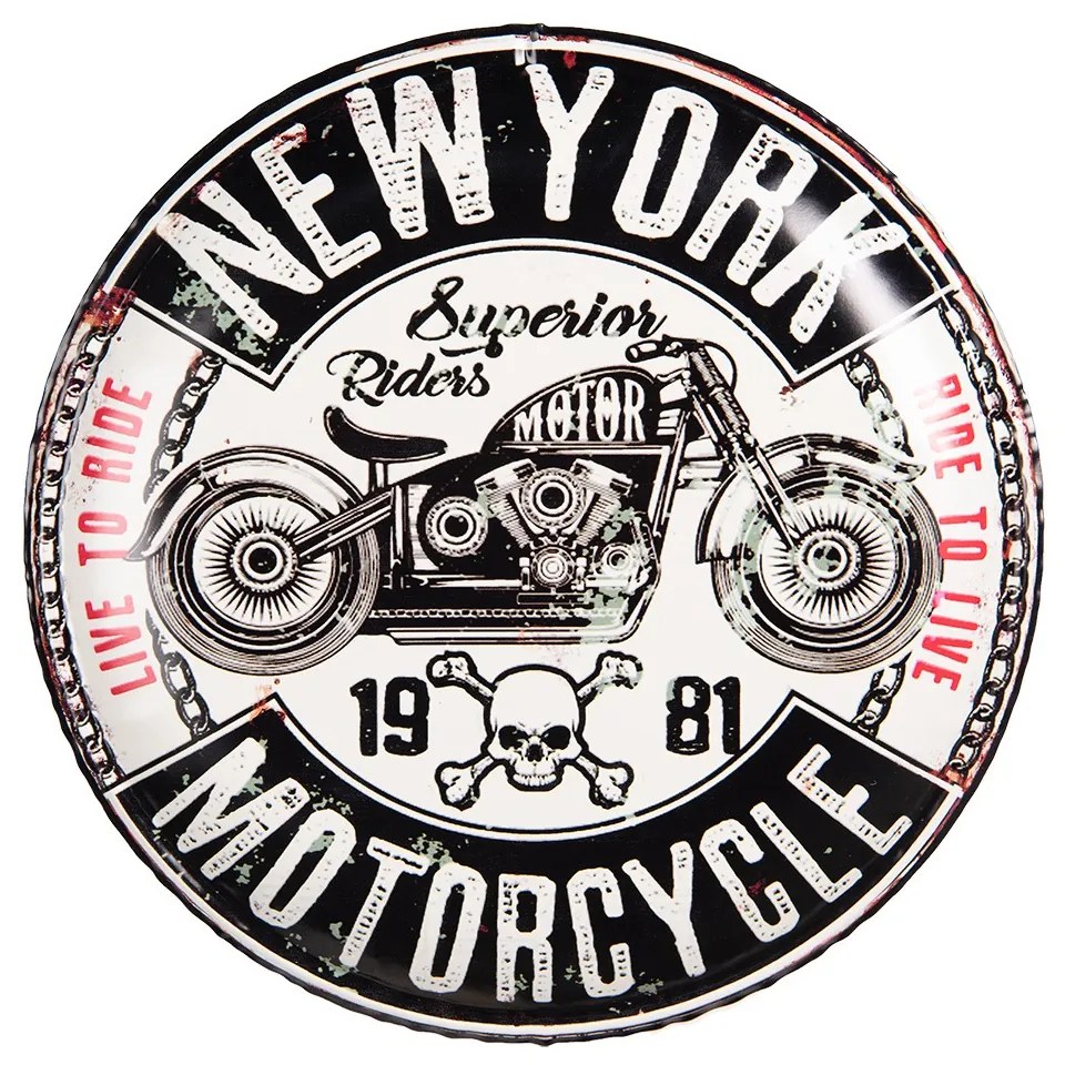 Nástěnná kovová cedule na zeď New York Motorcycle - Ø 35*2 cm