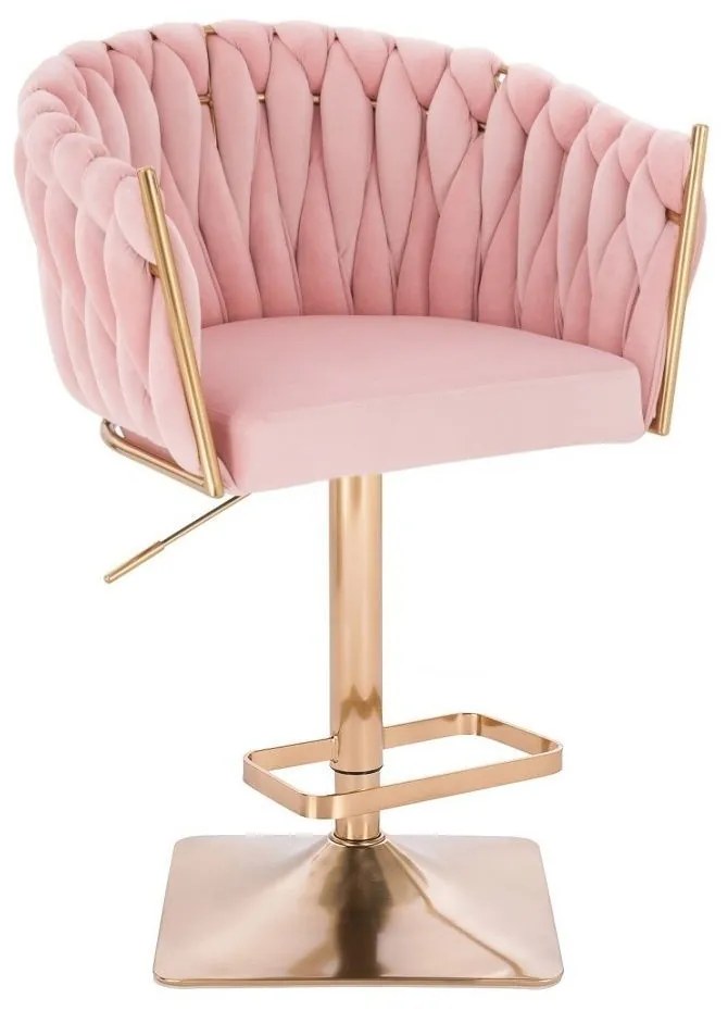 LuxuryForm DESIGN Barová židle NORDEN VELUR na zlaté hranaté podstavě - růžová