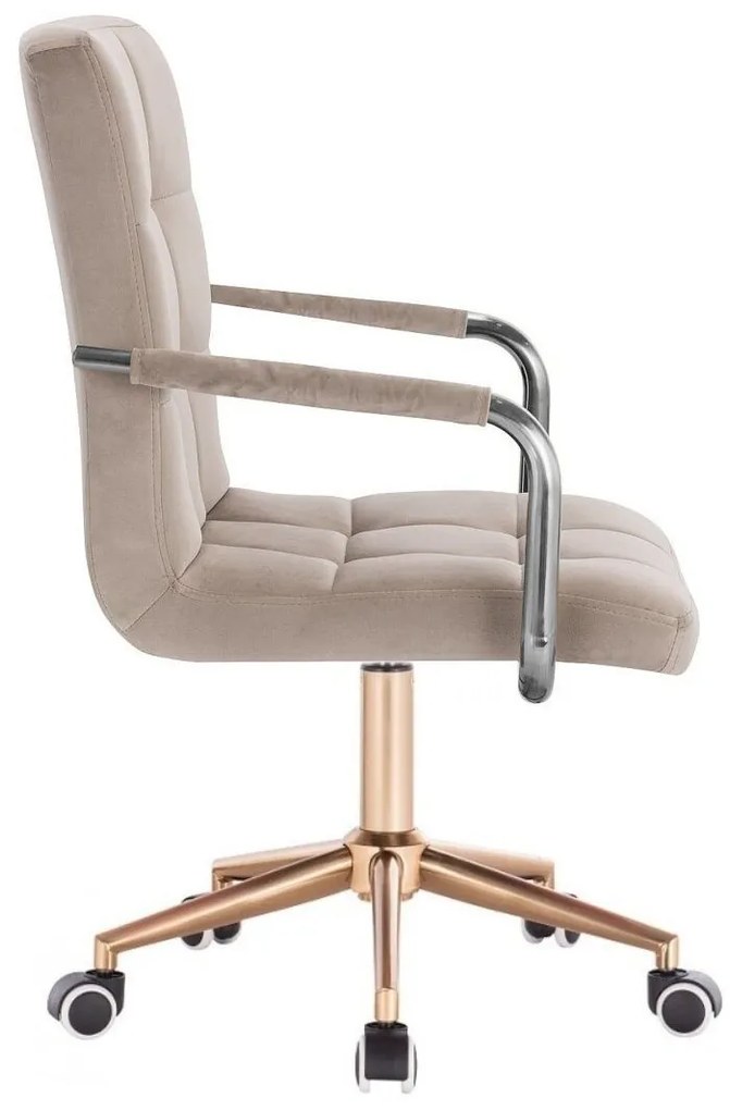 LuxuryForm DESIGN Otočná židle VERONA VELUR na zlaté podstavě s kolečky - latte