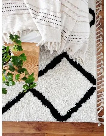 koberec BERBER CROSS, bílá střapce, Maroko, Shaggy velikost 240x330 cm | krásné koberce cz