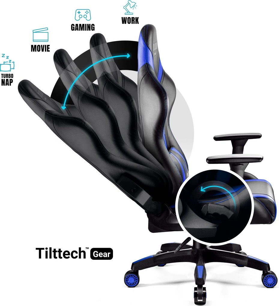 Herní židle z ekokůže Normal Size, černý-modrý: Diablo X-Horn 2.0