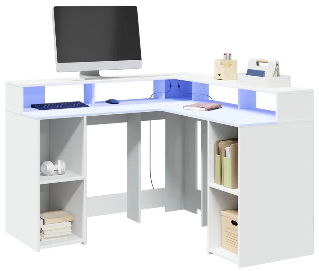 Psací stůl s LED dub artisan 152 x 152 x 91 cm kompozitní dřevo