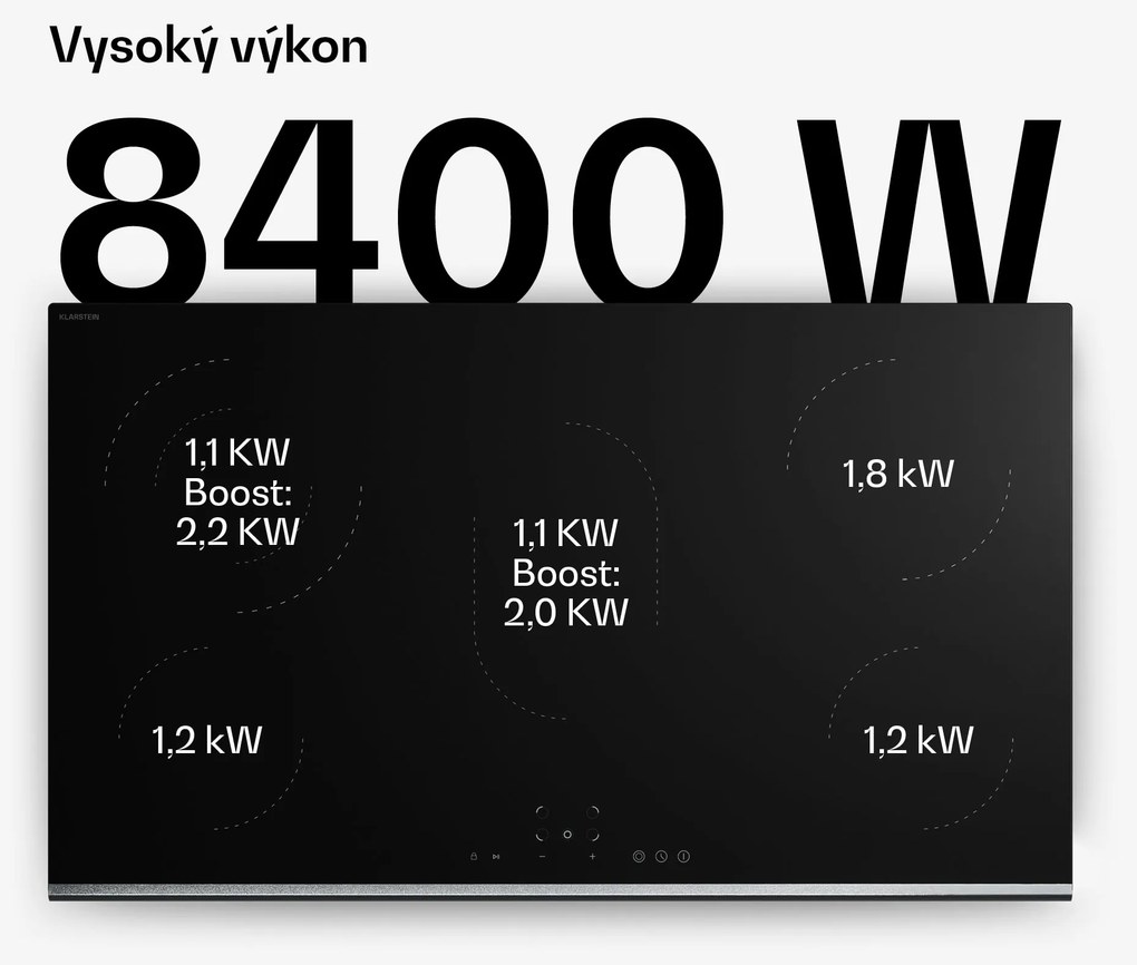 Klarstein Verosteel sklokeramická varná deska, Minimalistická, výkonná, 5 varných zón, 8400 W, 90 cm