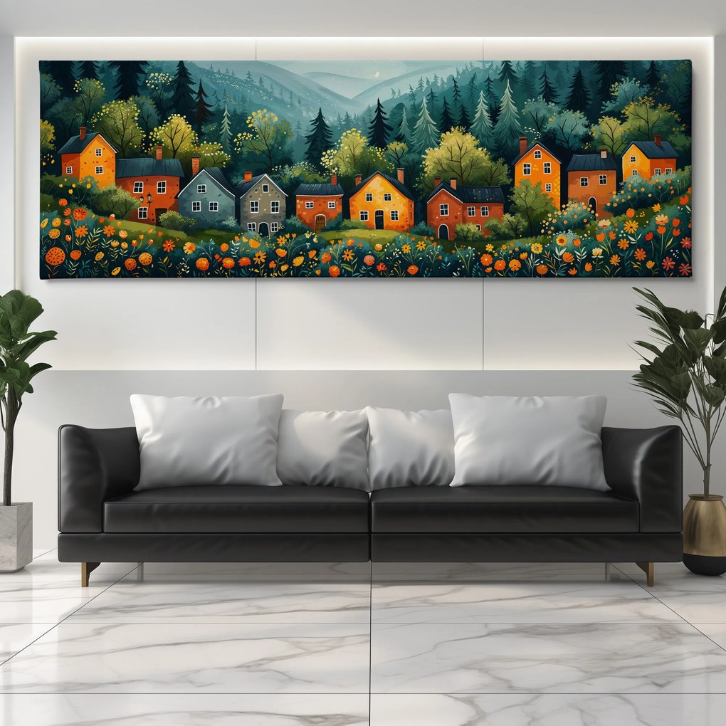 Obraz na plátně - Kouzelná vesnička Foriste FeelHappy.cz Velikost obrazu (šířka x výška): 240 x 80 cm