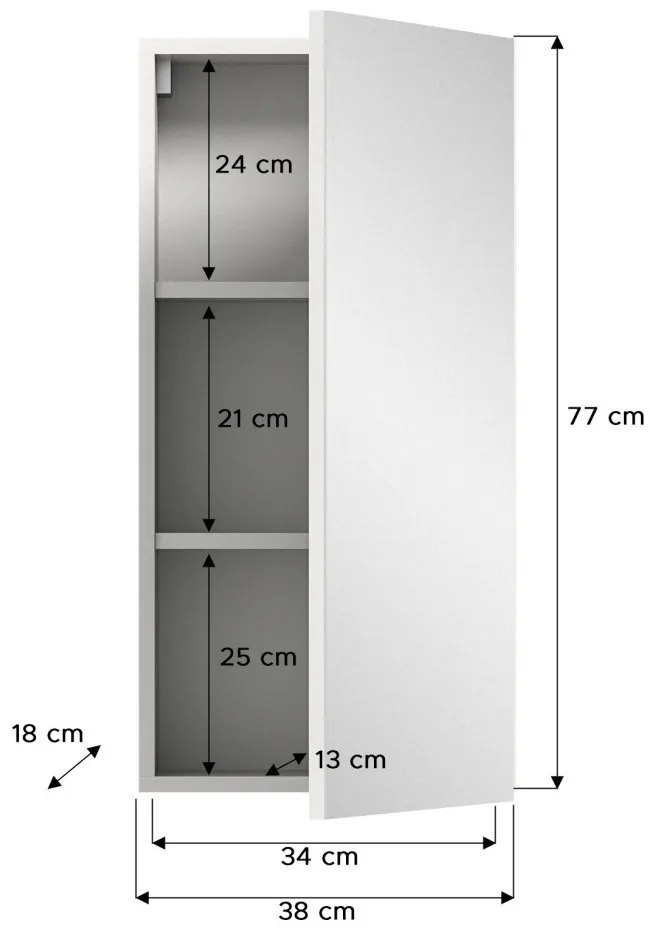 Koupelnová zrcadlová skříňka Vira, 38 cm, bílá