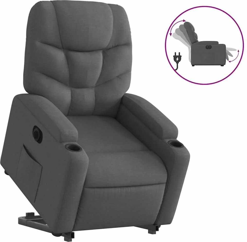Elektrické zvedací polohovací křeslo tmavě šedé textil 3204621