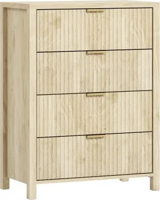 HOMCOM Komoda se 4 rýhovanými zásuvkami a zlatými úchyty, 70x38x93 cm, přírodní dřevo