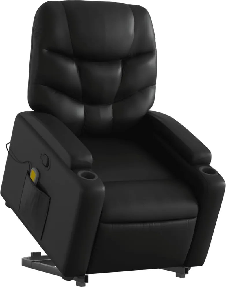 Zvedací masážní polohovací křeslo černé umělá kůže 3204665