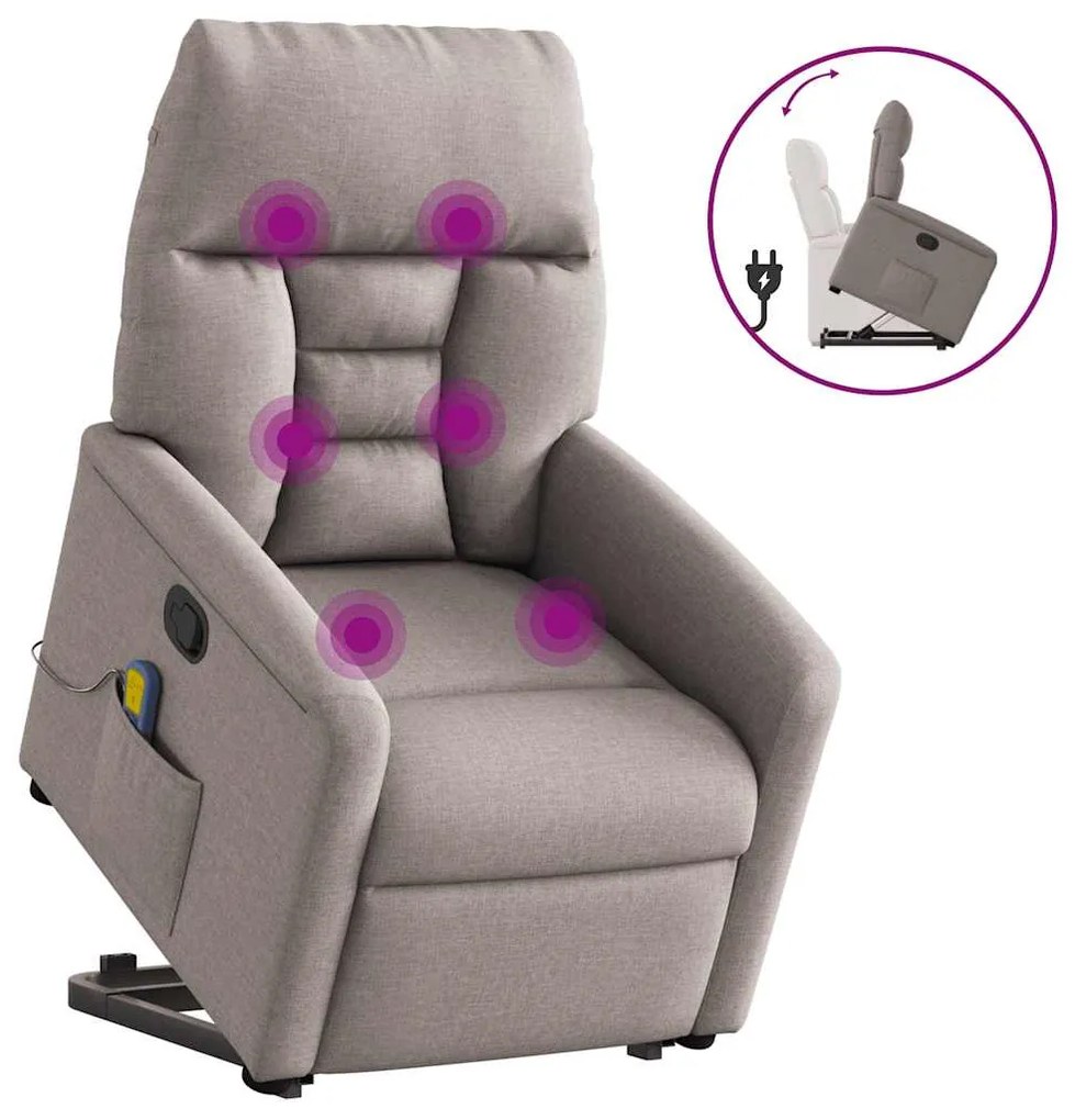 Zvedací masážní polohovací křeslo taupe textil 3303049