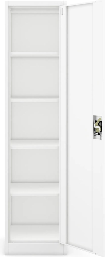 Úzká kovová kancelářská skříň na dokumenty, bílá, 450x1850x400 mm: ALEX