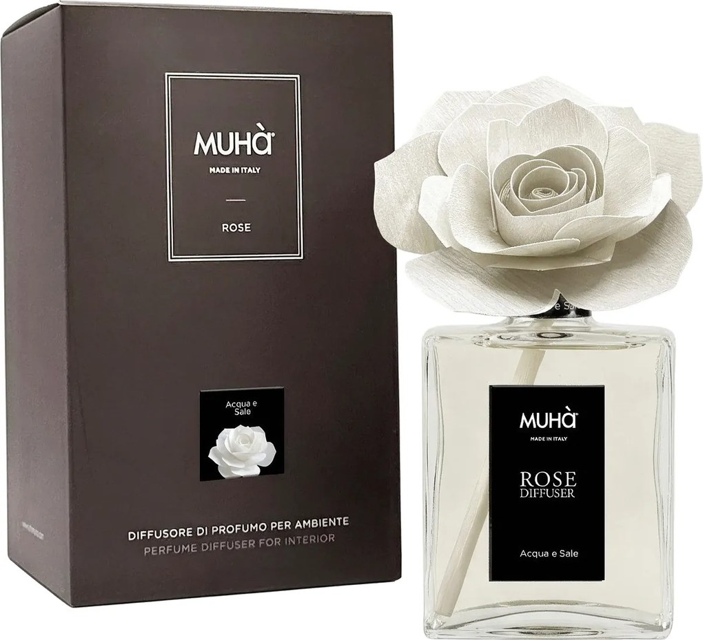 Muhà Rose difuzér s dřevěnou růží Acqua e Sale, 200 ml