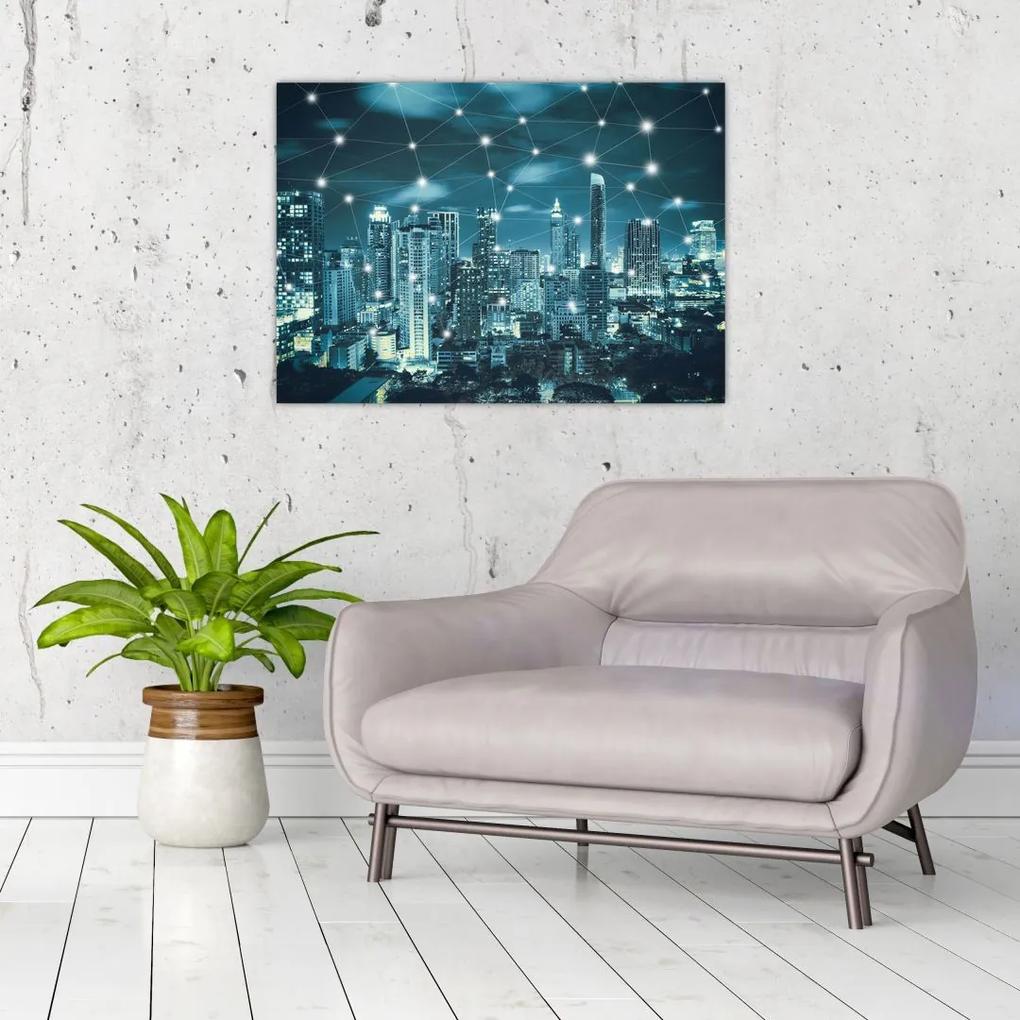 Skleněný obraz zářícího velkoměsta (70x50 cm)