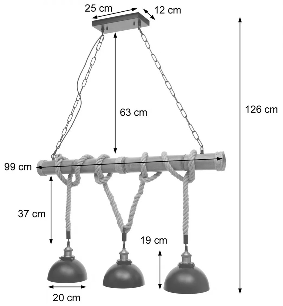 Závěsné svítidlo H82 industrial, kupole 3 74201 - kov / bambus - Černá
