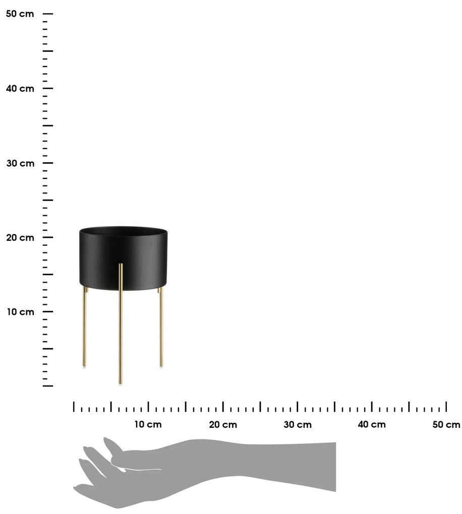 KOVOVÝ KVĚTINÁČ SE STOJÁNEM LOFT 20X13 CM ČERNÁ/ZLATÁ