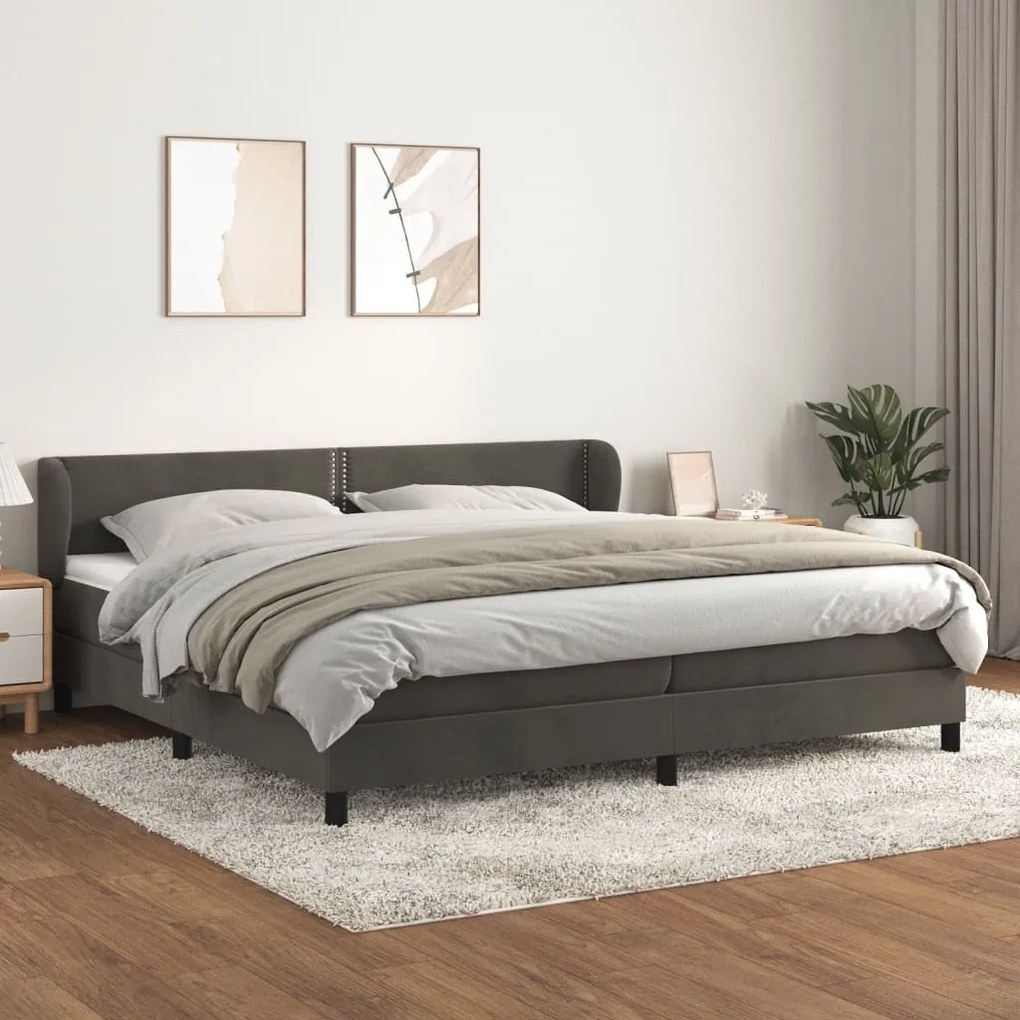 Box spring postel s matrací tmavě šedá 200x200 cm samet,  3127452