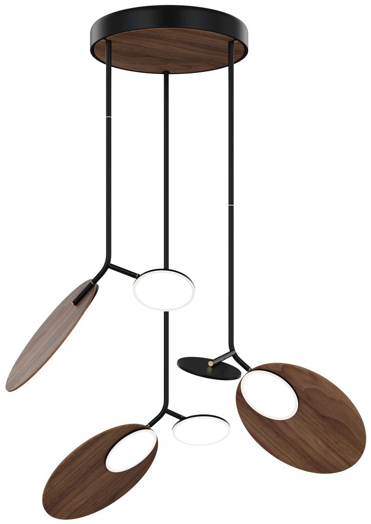 Závěsná lampa Ballon trojitá, více variant - TUNTO Model: zlatý rám / 24k zlato, černý baldachýn, panel a baldachýn - ořechová překližka