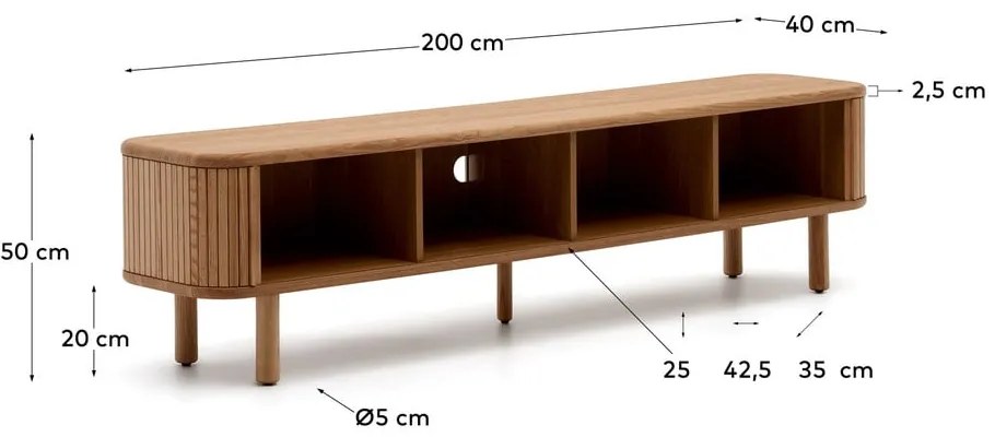 TV stolek v dekoru jasanu v přírodní barvě 200x50x40 cm Mailen – Kave Home