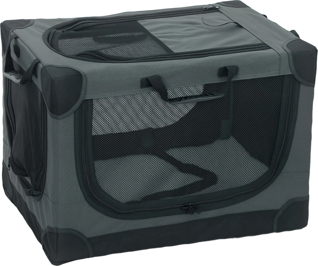 PawHut Skládací přepravka pro psy Přepravní box pro psy s polštářem Vyjímatelný pratelný potah z tkaniny Oxford pro psy do 4 kg Armádně zelený
