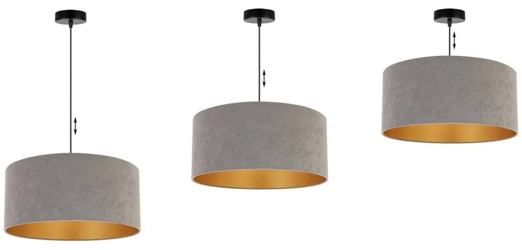 Závěsné svítidlo Mediolan, 1x šedé/zlaté textilní stínítko, (fi 44cm)