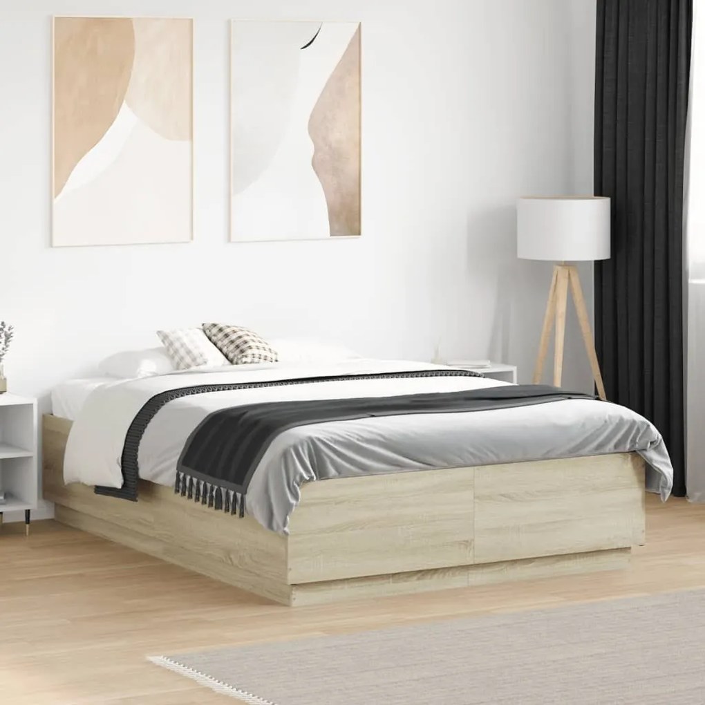 Rám postele s LED osvětlením dub sonoma 120 x 190 cm kompozit 3209655