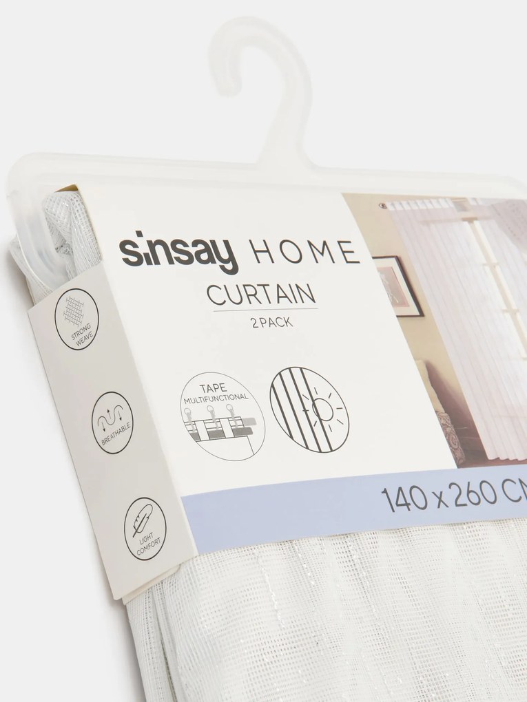 Sinsay - Sada záclon na řasící pásce s metalickým efektem opotřebení 2 pack - bílá