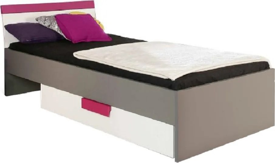 Tempo Kondela Dětská postel LOBETE 09, 90x200 s úložným prostorem, šedá/bílá/fialová