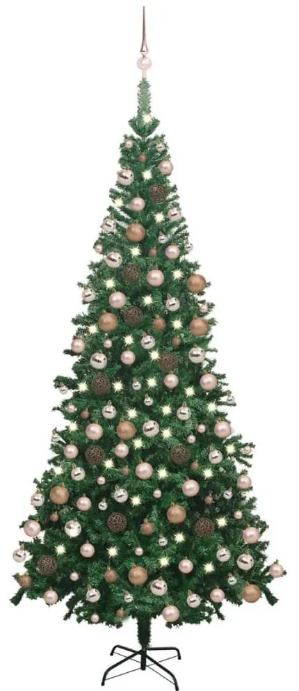 3077577 vidaXL Umělý vánoční stromek s LED diodami a sadou koulí 240 cm zelený