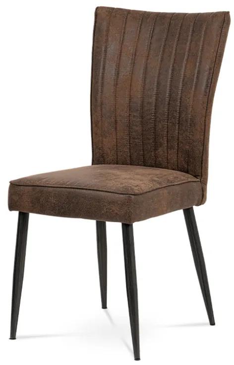 Jídelní židle, hnědá látka v dekoru broušené kůže HC-323 COF3