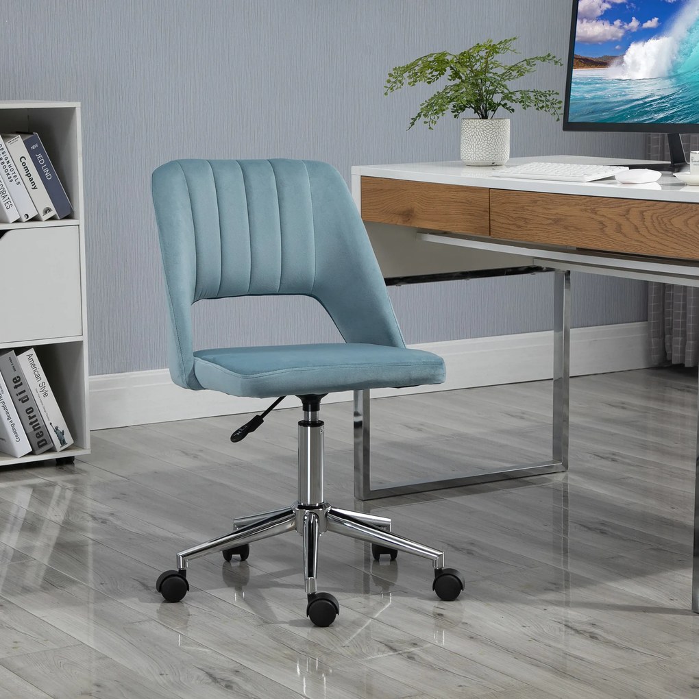Výškově nastavitelná otočná židle Vinsetto do obývacího pokoje a kanceláře, sametová v modré barvě, ergonomická kancelářská židle pro pohodlí