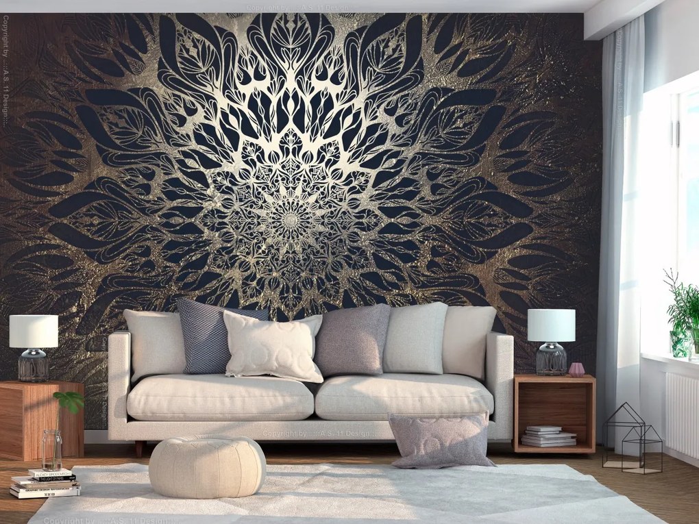 Tapeta mandala zlaté odlesky + lepidlo ZDARMA Velikost (šířka x výška): 150x105 cm