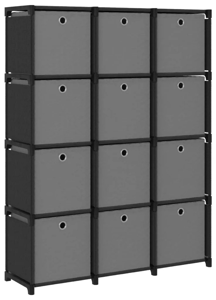 Výstavní police 12 přihrádek s boxy černé 103x30x141 cm textil 322615