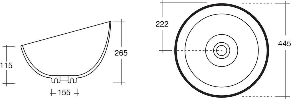 Sapho Sapho, DOME OBLIQUO keramické umyvadlo na desku vysoké, Ø 44,5cm, bílá, WH031