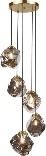 Lustr na lanku CRISTAL 5xE14/15W/230V mosaz/kouřová černá