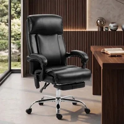 HOMCOM masážní kancelářská židle s funkcí vibrací a topení, ergonomická PU kancelářská židle s nastavením výšky, černá