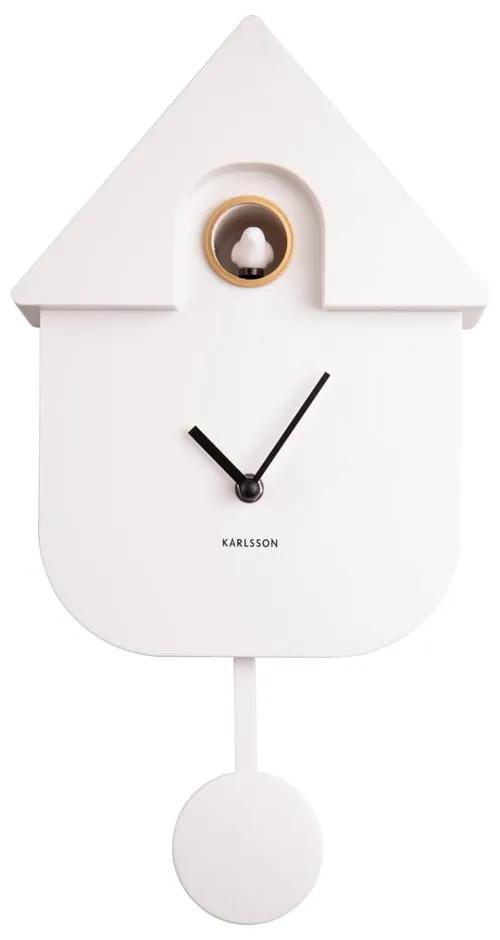 Bílé nástěnné kyvadlové hodiny Karlsson Modern Cuckoo, 21,5 x 41,5 cm