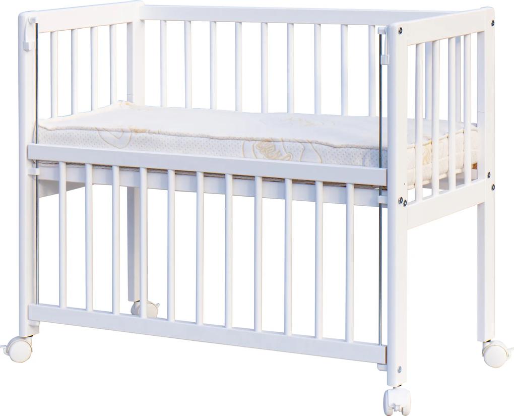 Dětská postýlka k posteli rodičů BABY Scarlett II - bílá (borovice), st. bok - 90 x 41 cm