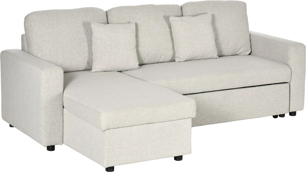 HOMCOM Rohová Sedačka s Funkcí Postele, L-Formová Pohovka včetně 2místné Pohovky, Jednolůžkové Postele, L-Formové Spací Pohovky se Skl storage a 2 Pol