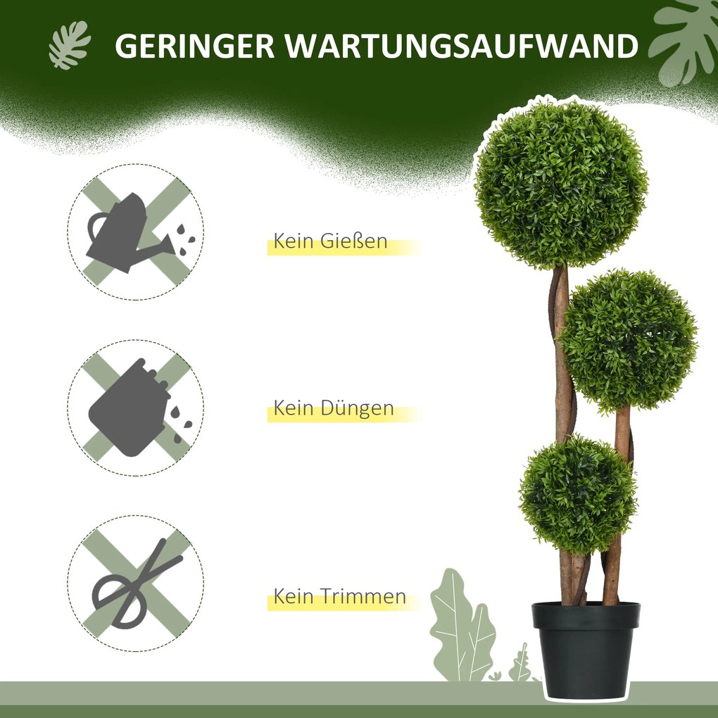 Umělý strom HOMCOM, Umělá rostlina, Zelený buxus se 3 koulí z bambusových listů, Včetně květináče, Pro vnitřní i venkovní použití, Výška 110 cm, Bez …