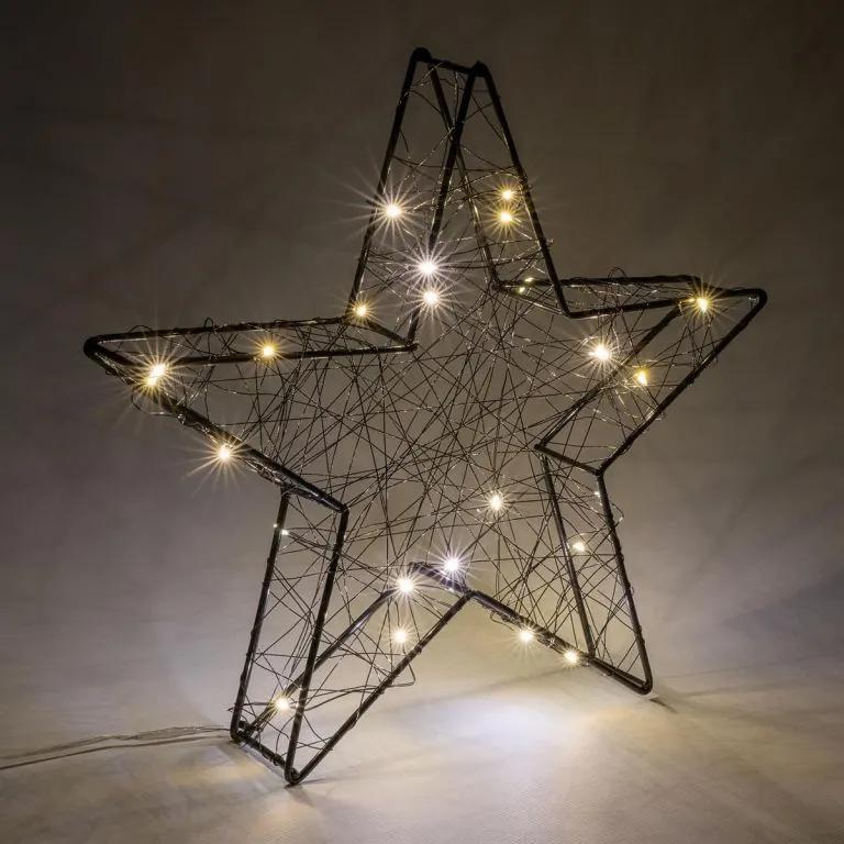 Vánoční svítící hvězda k postavení na parapet, černá, na barerie, 25 LED, 30 cm