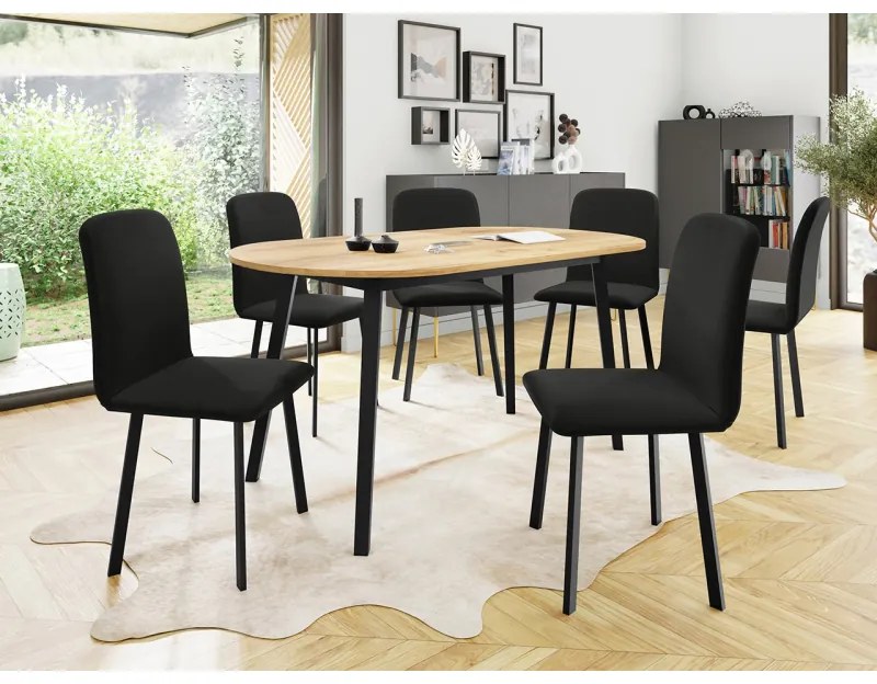 Rozkládací stůl Zerimo S 150x80 se 6 židlemi Lekoz, Barva dřeva: dub craft zlatý + černá, Potah: Amor Velvet 4321