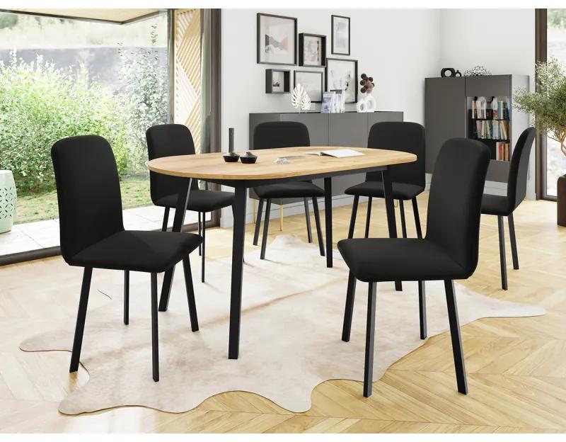 Rozkládací stůl Zerimo S 150x80 se 6 židlemi Lekoz, Barva dřeva: šedý mramor + černá, Potah: Amor Velvet 4318