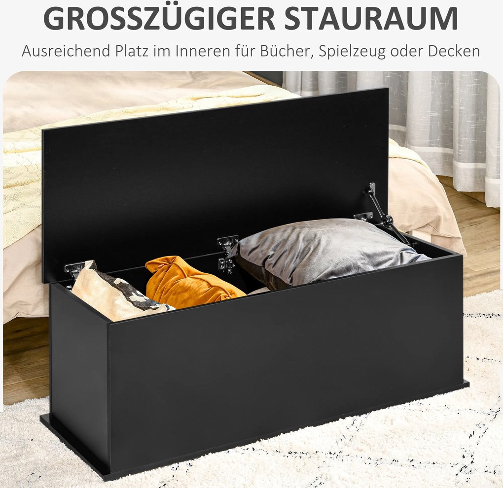 HOMCOM Dřevěný úložný box s víkem, nosnost max. 120 kg pro ložnici a obývací pokoj 100x40x40 cm Černý
